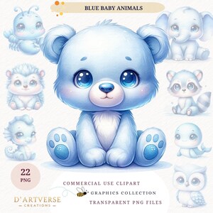 Nursery Blue Animals Clipart Baby Animals Graphics Cute Forest ...