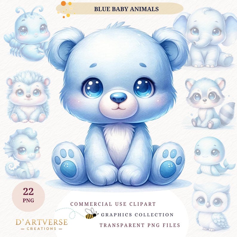 Nursery Blue Animals Clipart Baby Animals Graphics Cute Forest ...
