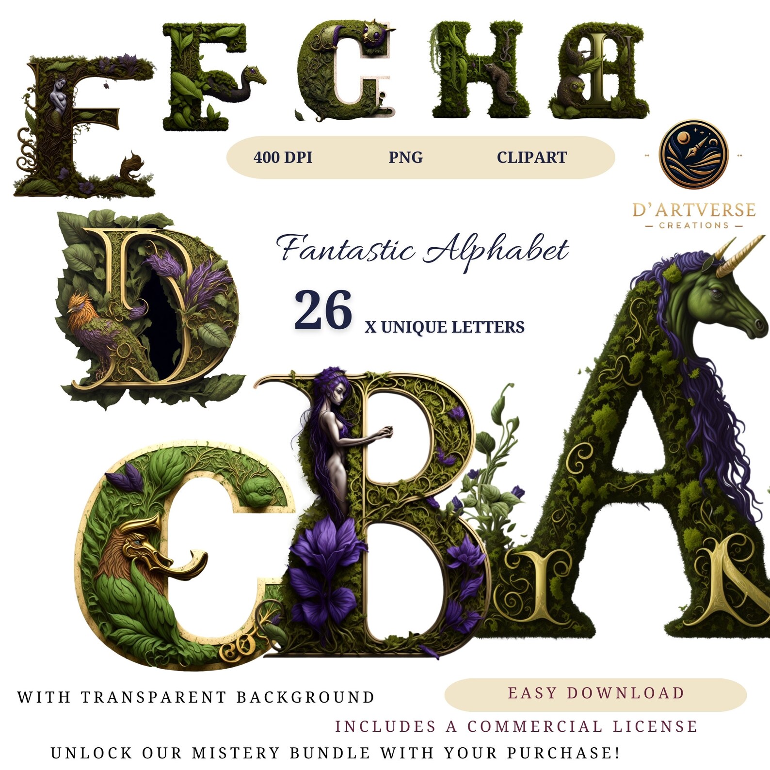 Magical Alphabet Clipart Fantasy Creatures Letters Digital Download ...