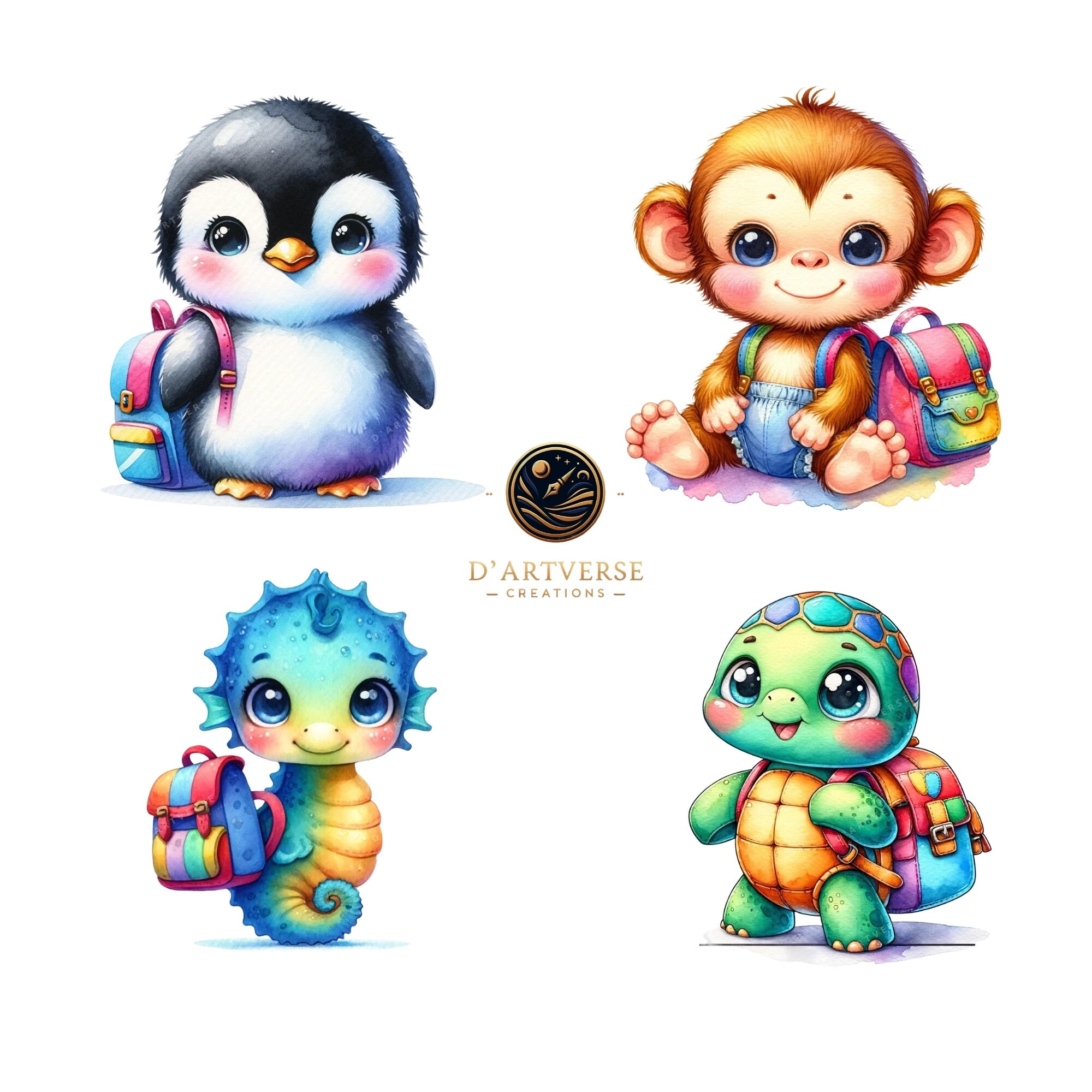 Watercolor School Animals Clipart Cute Animal Graphics Back to School ...