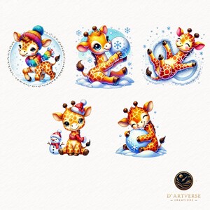 Watercolor Giraffe Winter Clipart Cute Animal Snow PNG Digital Download ...