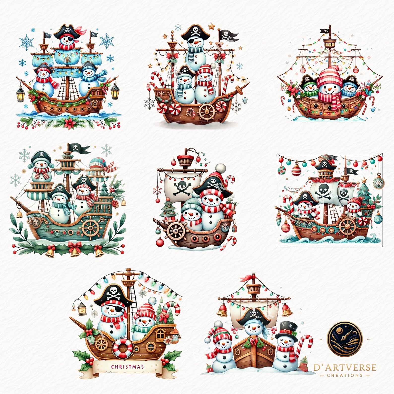 Christmas Pirate Ship Clipart Watercolor Snowman Png Pirates Holiday ...