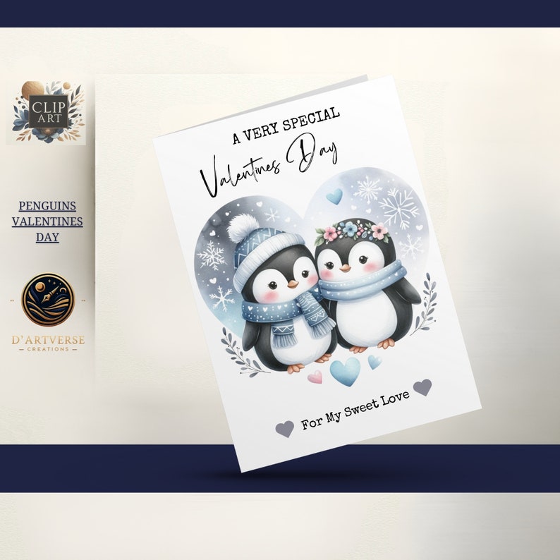 Watercolor Penguin Art Valentine Clipart Set Romantic Penguins Digital ...