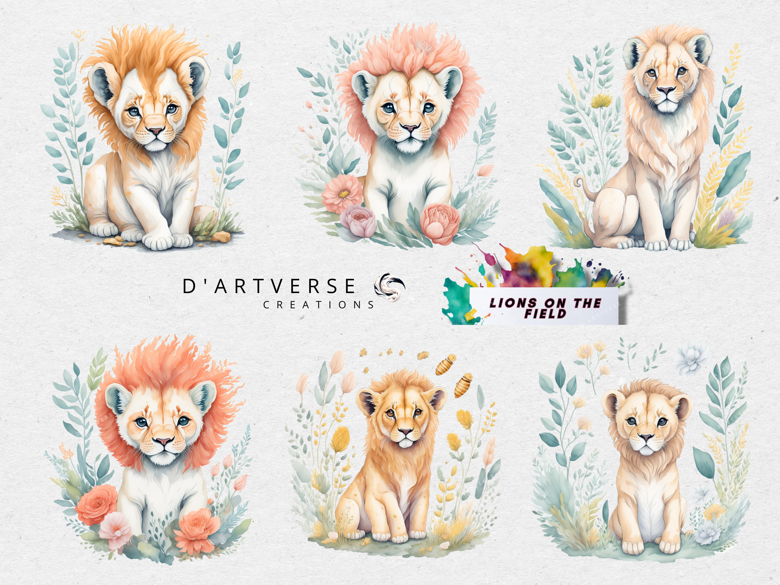 Watercolor Lion Clipart Cute Lion Animal Clip Art Safari - Etsy