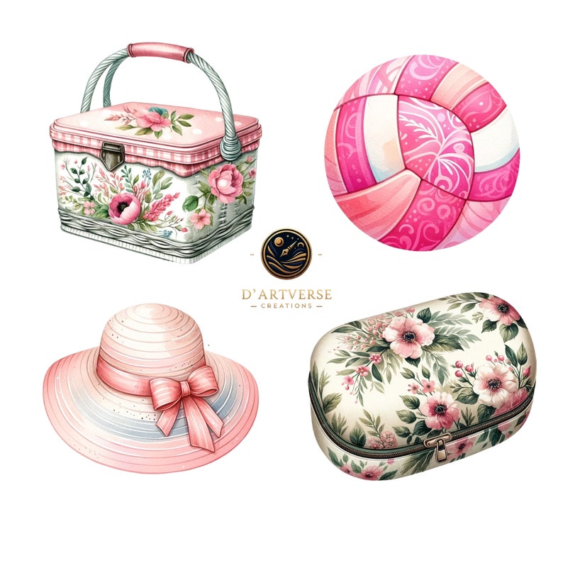 Watercolor Pink Girl Trip Clipart Summer Beach Vacation Graphics ...