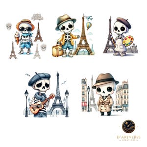 Skeleton Clipart Paris Bundle Watercolor Parisian Skeletons Ballerina ...