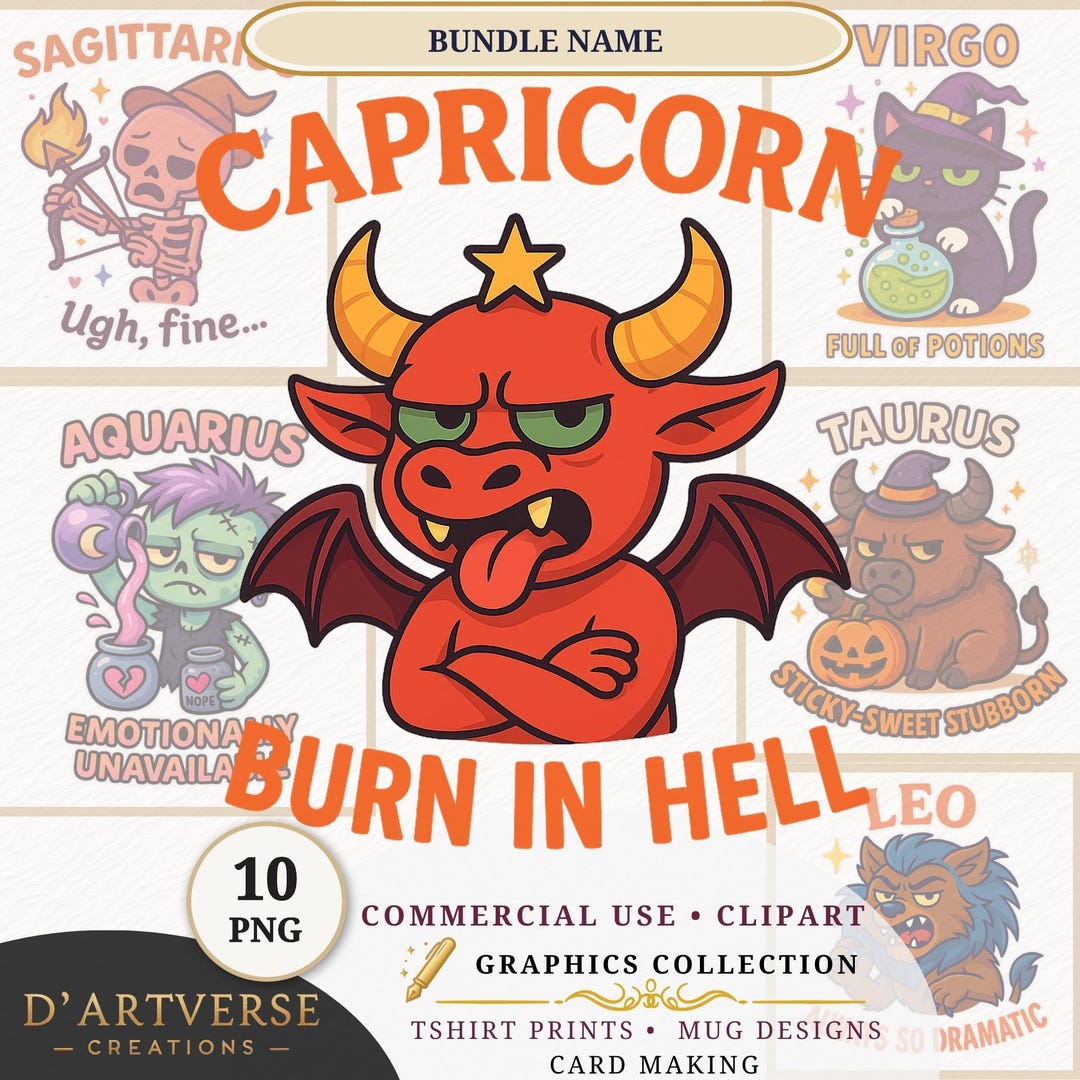Funny Zodiac Halloween Clipart Horoscope Signs PNG Spooky Cartoon ...