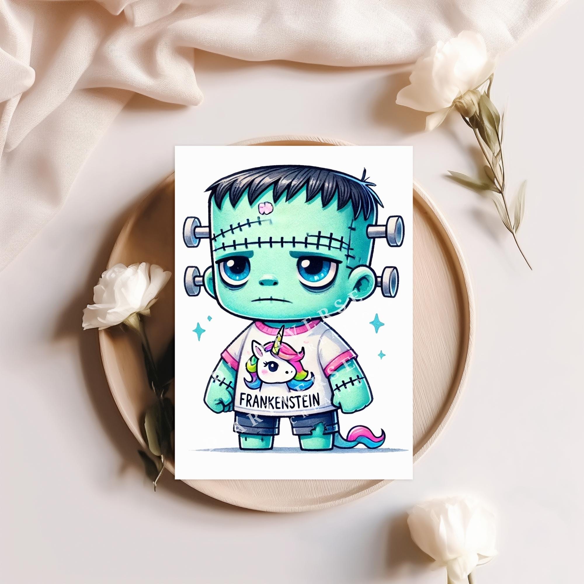 Frankenstein Halloween Clipart Cute Monster With Unicorn Shirt PNG ...