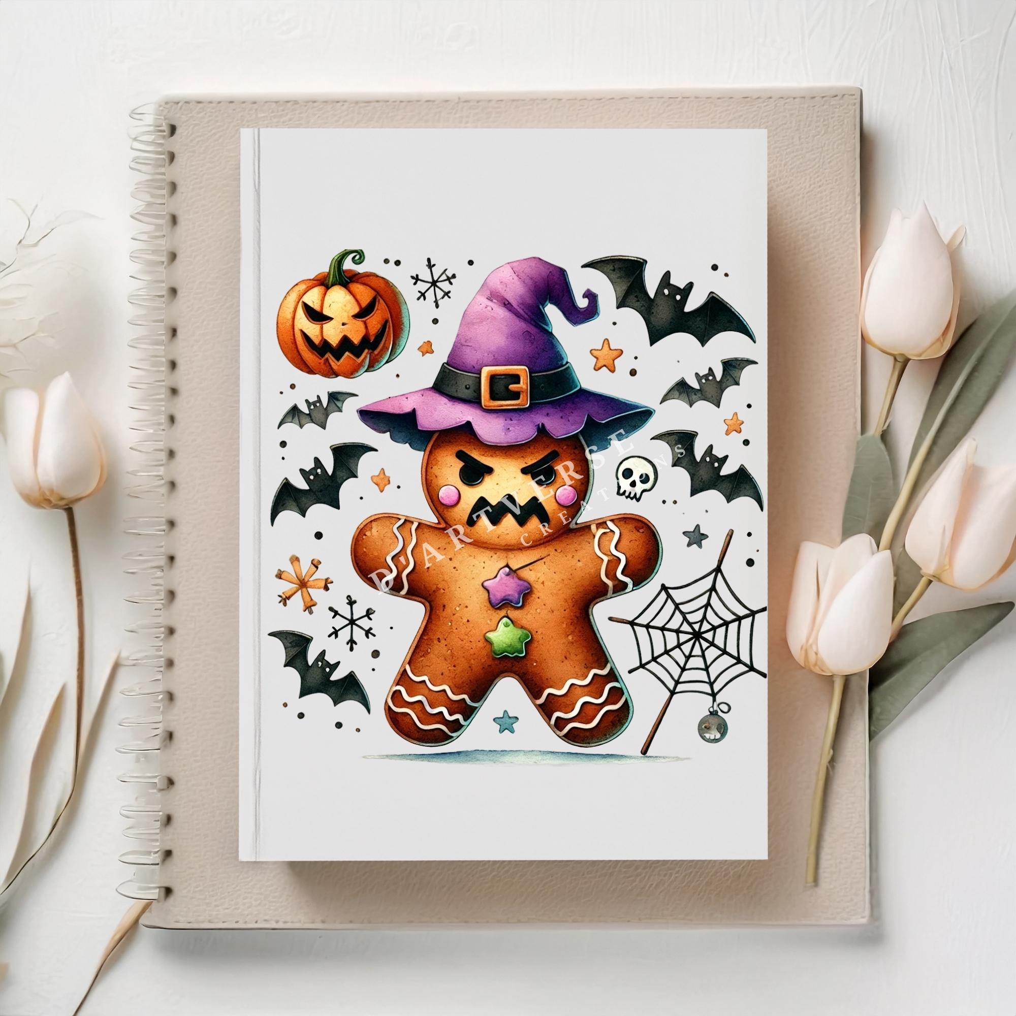 Halloween Gingerbread Man Clipart Set Watercolor Spooky Cookie PNG Cute ...