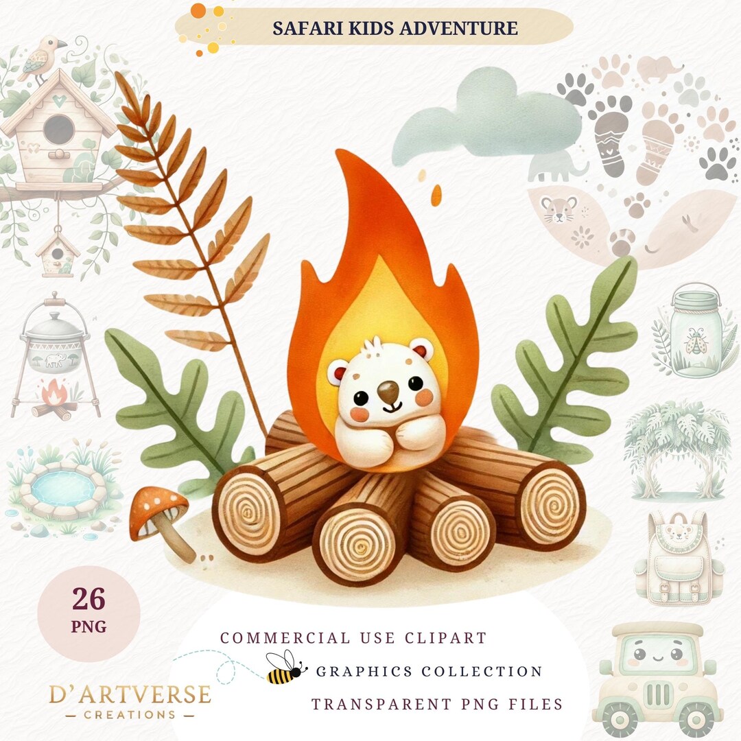 Safari Kids Adventure Clipart Bundle Watercolor Jungle Camping Baby ...