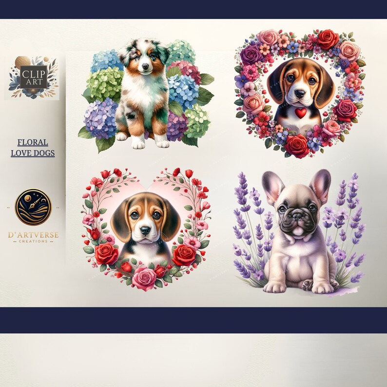 Love Dog Clipart Watercolor Floral Png Cute Puppy Dog Illustration Pet ...