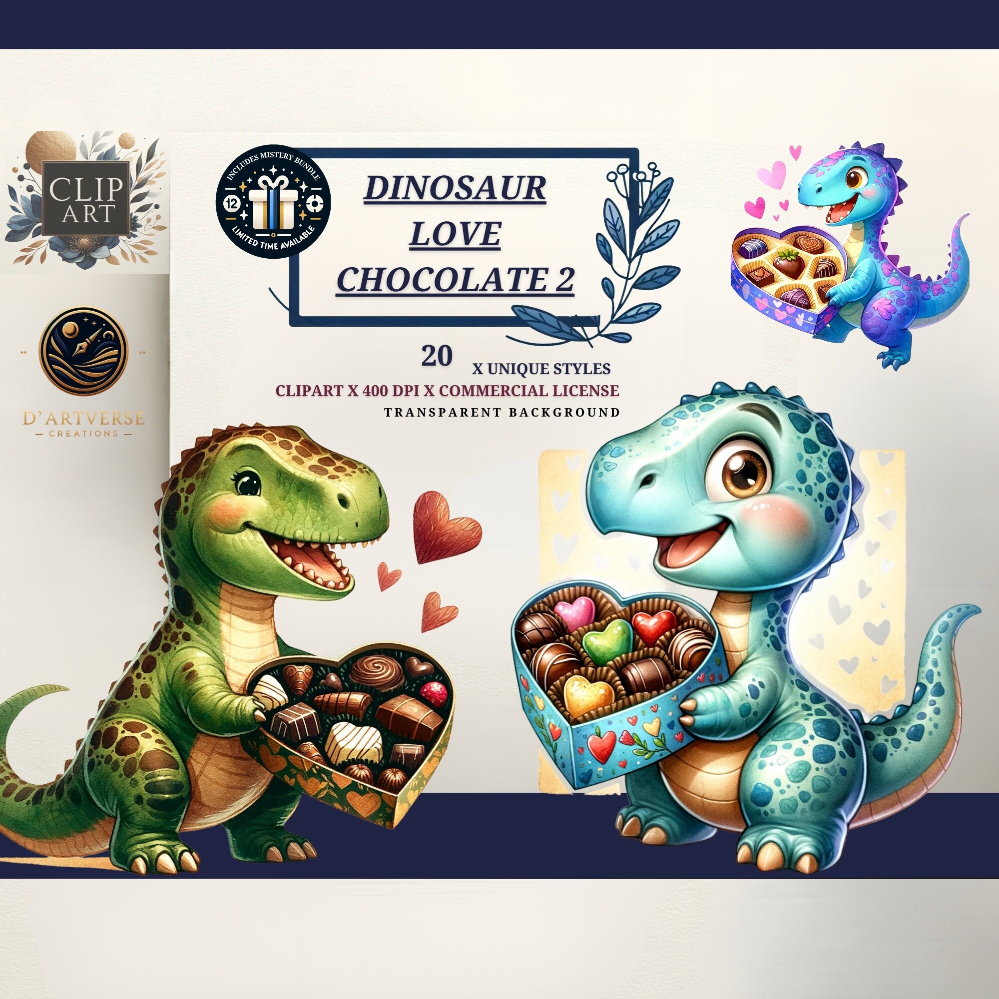 Cute Dinosaur Valentine Clipart Bundle Watercolor Love Dinosaur ...