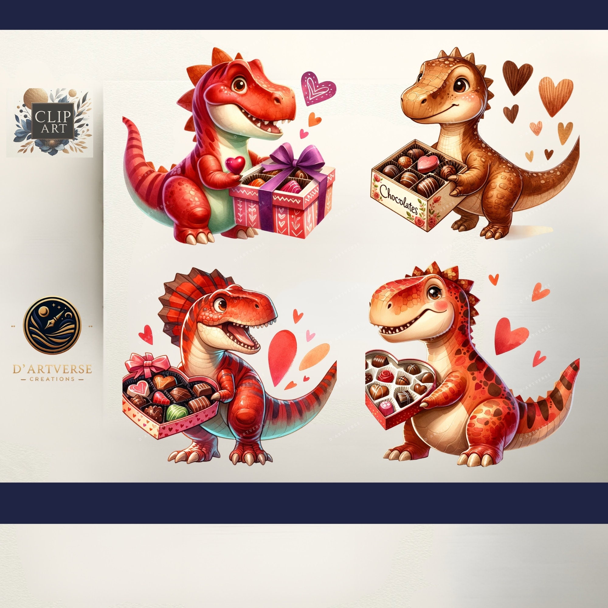 Cute Dinosaur Valentine Clipart Bundle Watercolor Love Dinosaur ...
