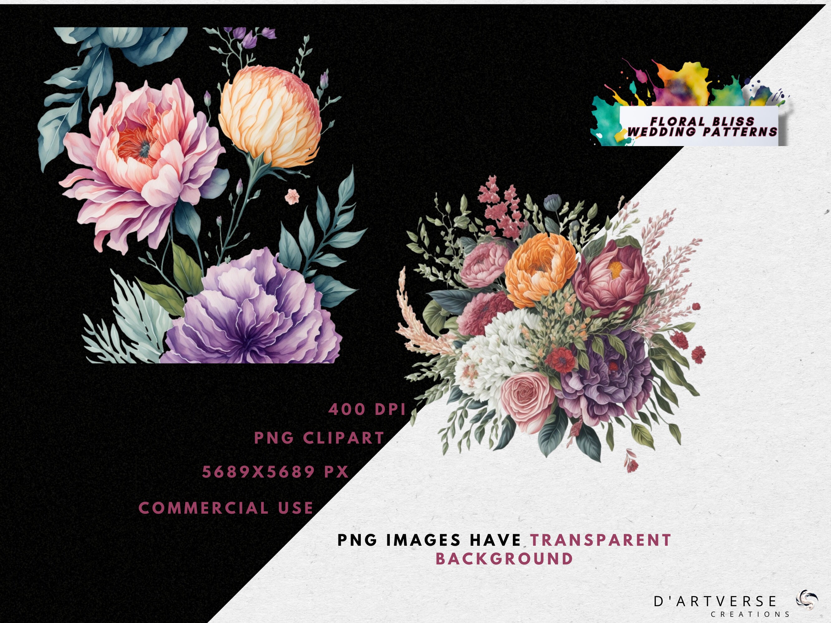 Flowers Clipart Watercolor Wedding Decor Romantic Wedding - Etsy