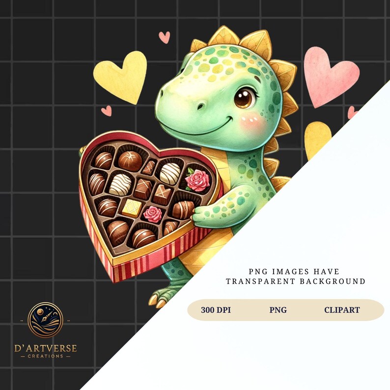 Baby Dinosaur Valentine Clipart Bundle Watercolor Cute Love Chocolate ...