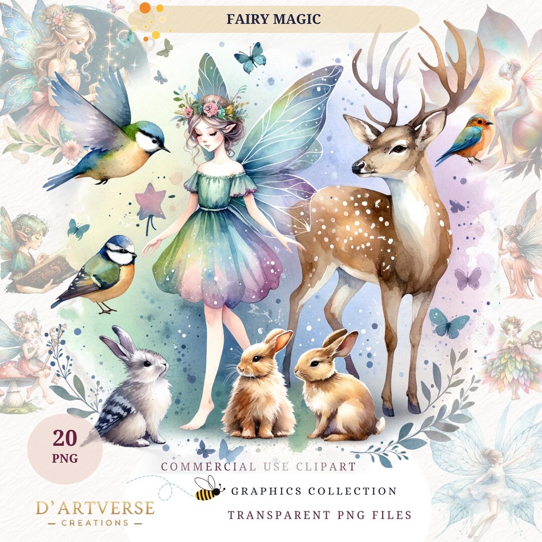 Cute Magic Fairy Clipart Bundle Watercolor Moon Fairy PNG Mystical ...