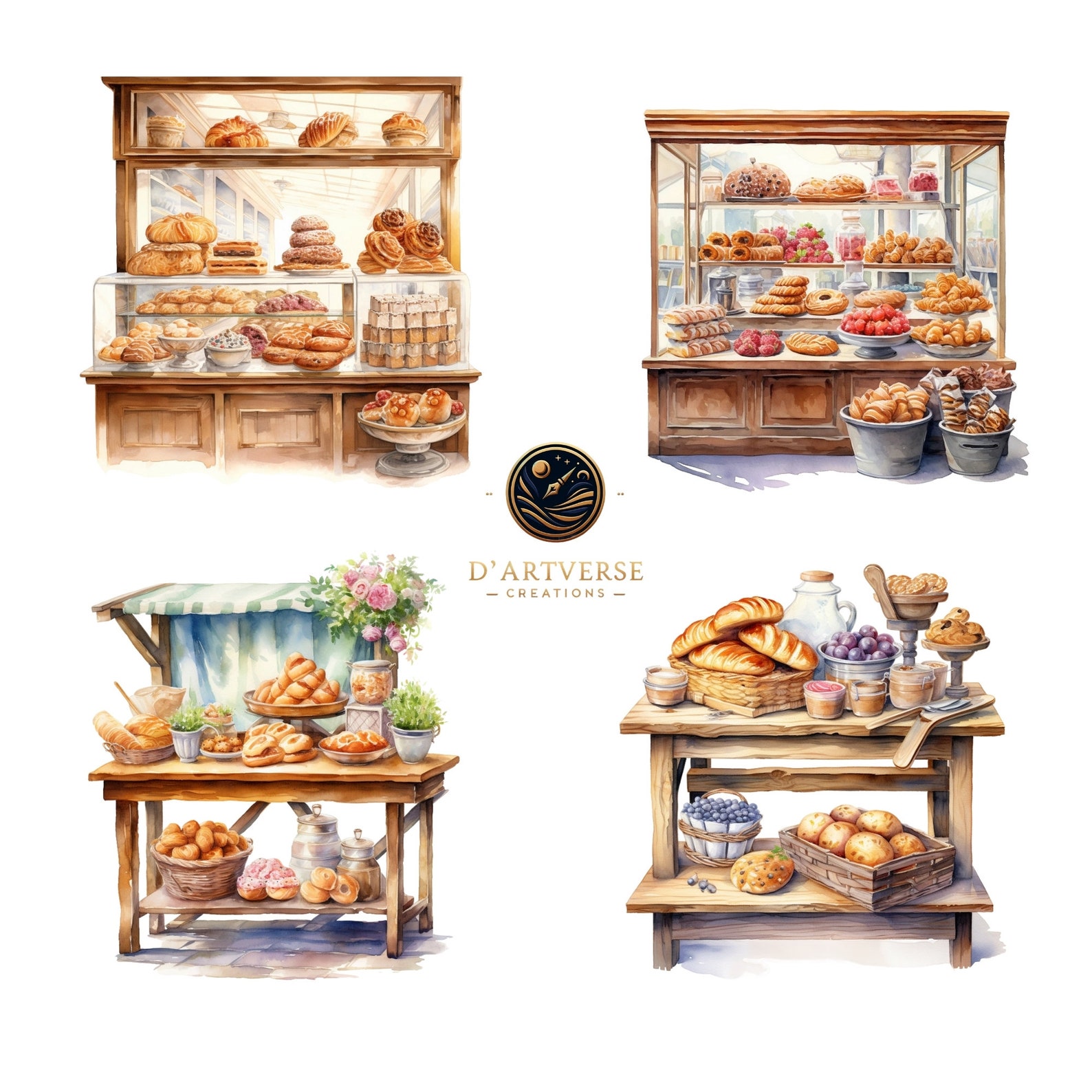 Watercolor Bakery Clipart Png Bread Sweet Treats Breakfast Shop Design ...