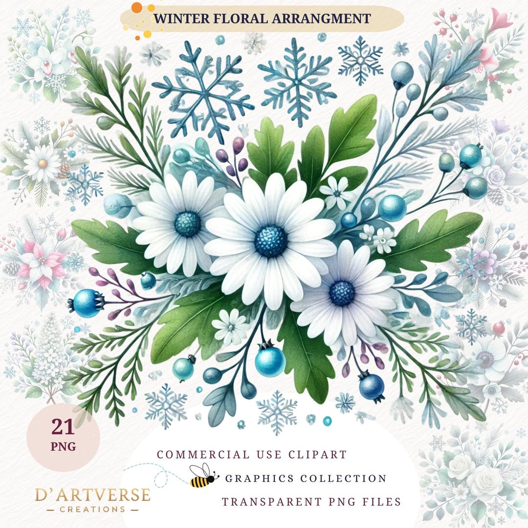 Winter Floral Clipart Bundle Watercolor Christmas Flower Arrangements ...