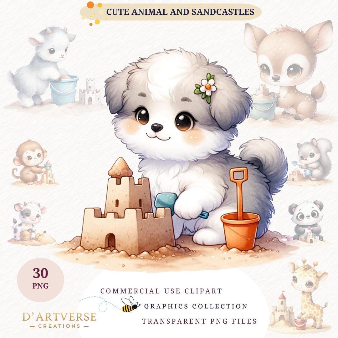 Watercolor Beach Animal Clipart Bundle Baby Animals Building ...