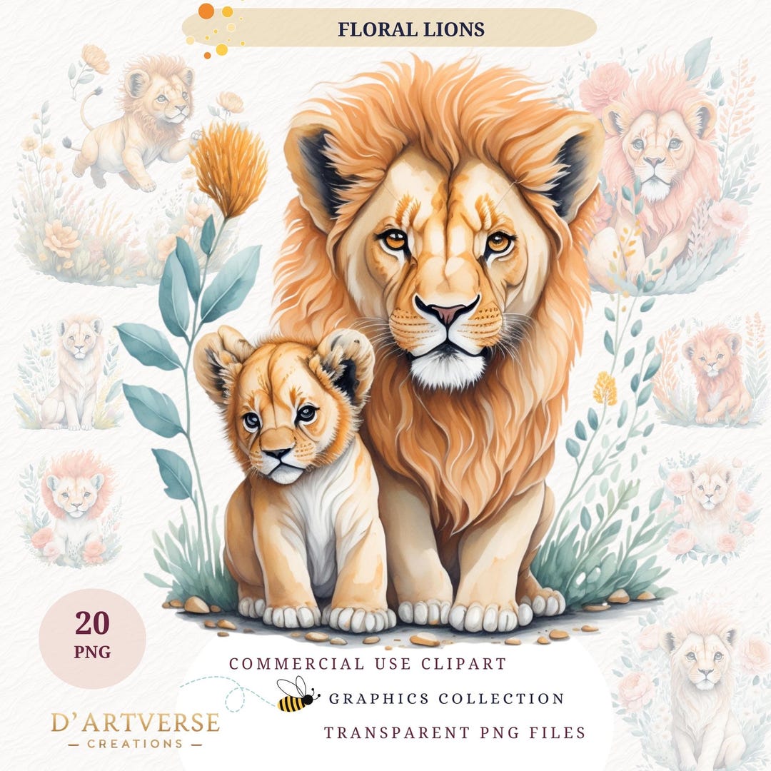 Watercolor Lion Clipart Safari Animal PNG Cute Jungle Art Printable ...