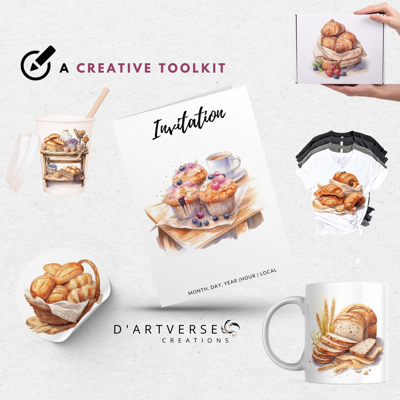 Watercolor Bakery Clipart Bread Croissant French Baguette Png - Etsy