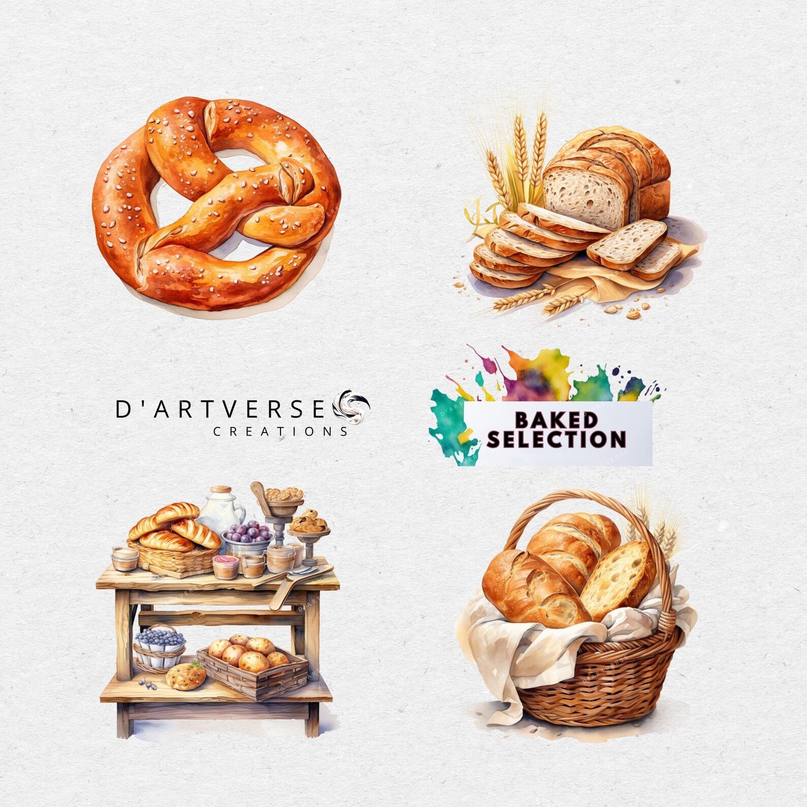 Watercolor Bakery Clipart Bread Croissant French Baguette Png - Etsy