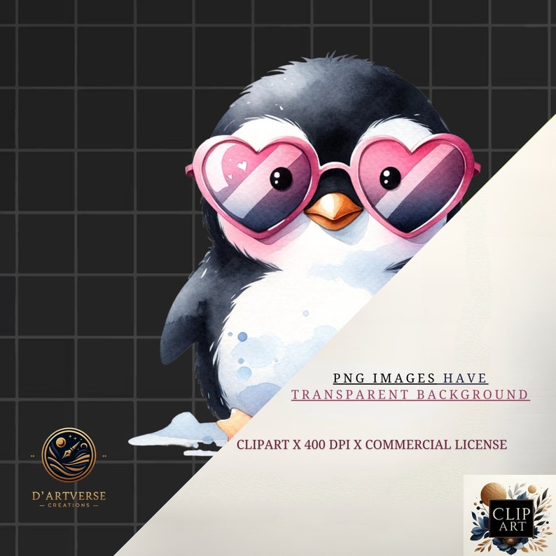 Watercolor Penguin Art Valentine Clipart Set Romantic Penguins Digital ...
