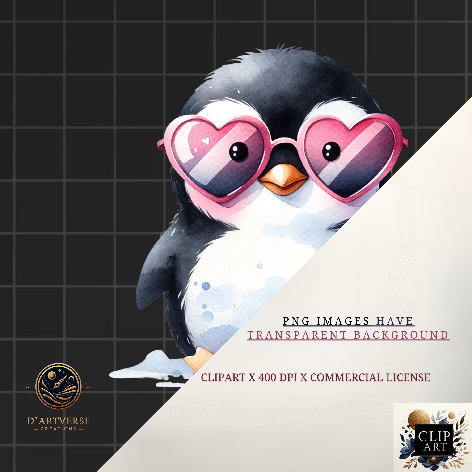 Watercolor Penguin Art Valentine Clipart Set Romantic Penguins Digital ...