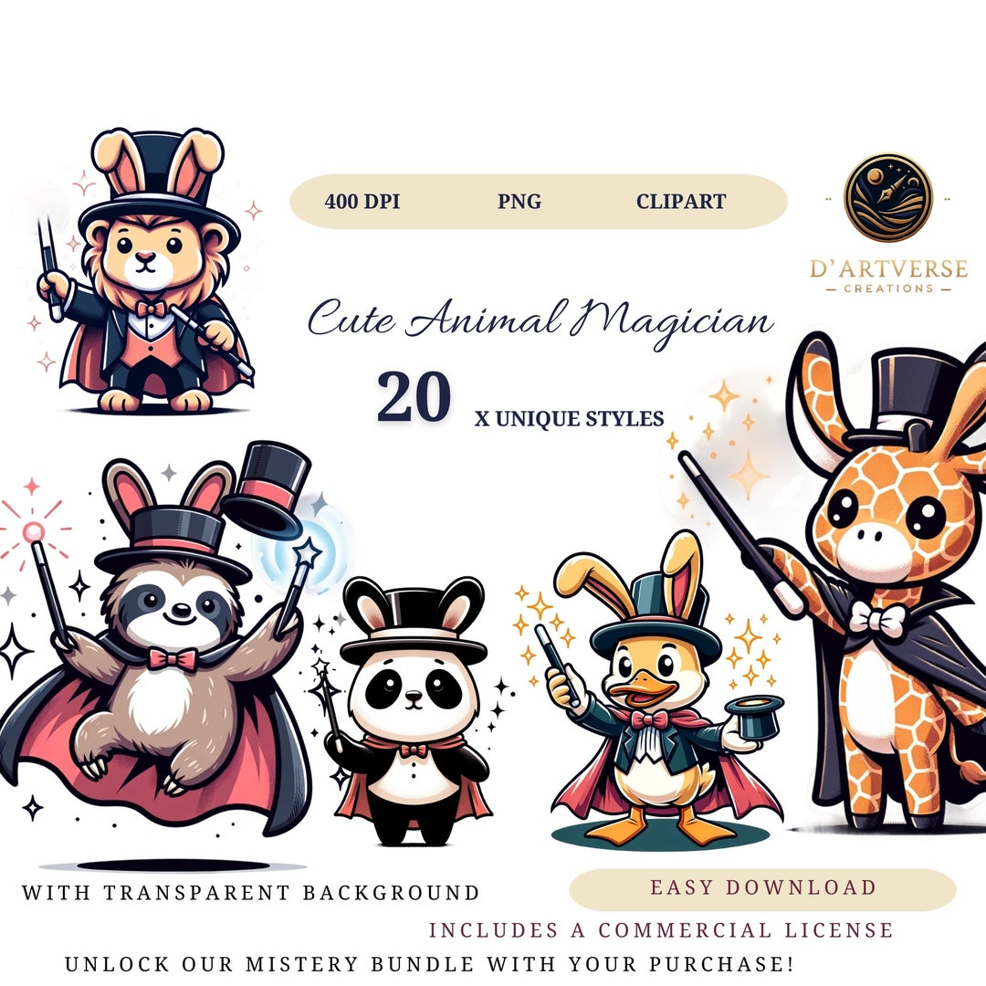 Magician Clipart Cute Animal Png Fantasy Art Set Magic Animal Clipart ...