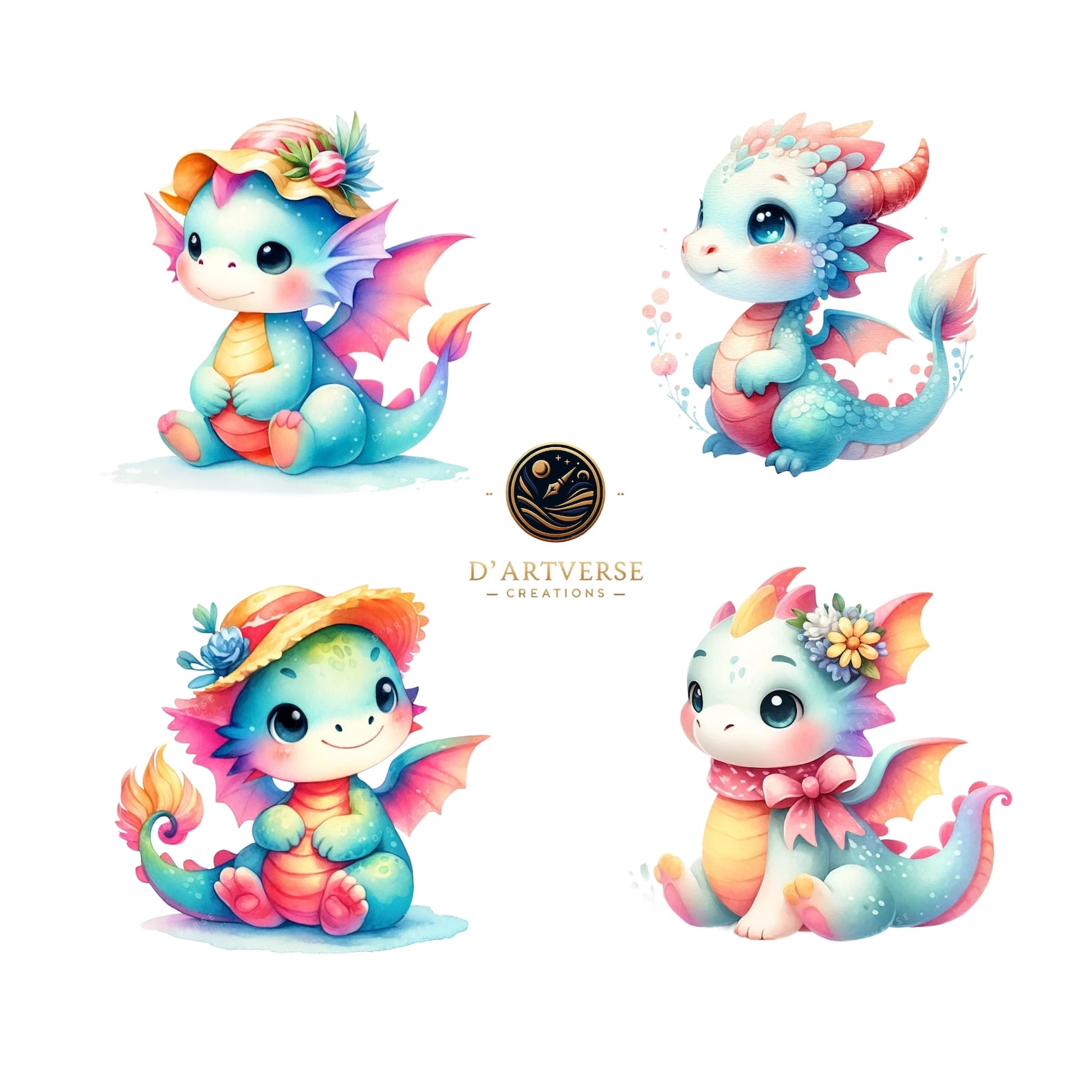 Watercolor Baby Dragon Clipart Cute Animal PNG Bundle Nursery Baby ...