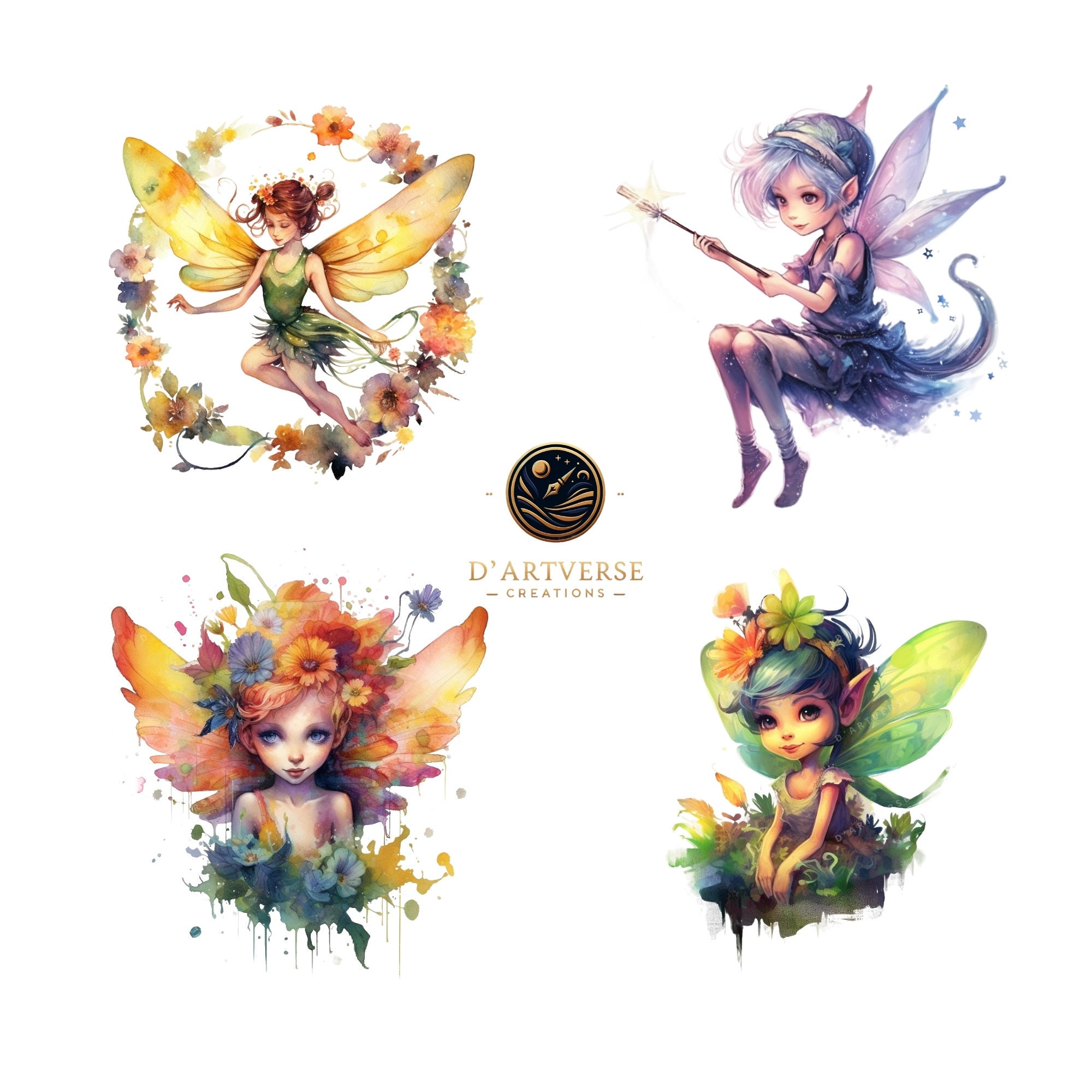 Fairy Watercolor Clipart Bundle Magical Enchanting Fairy Illustrations ...