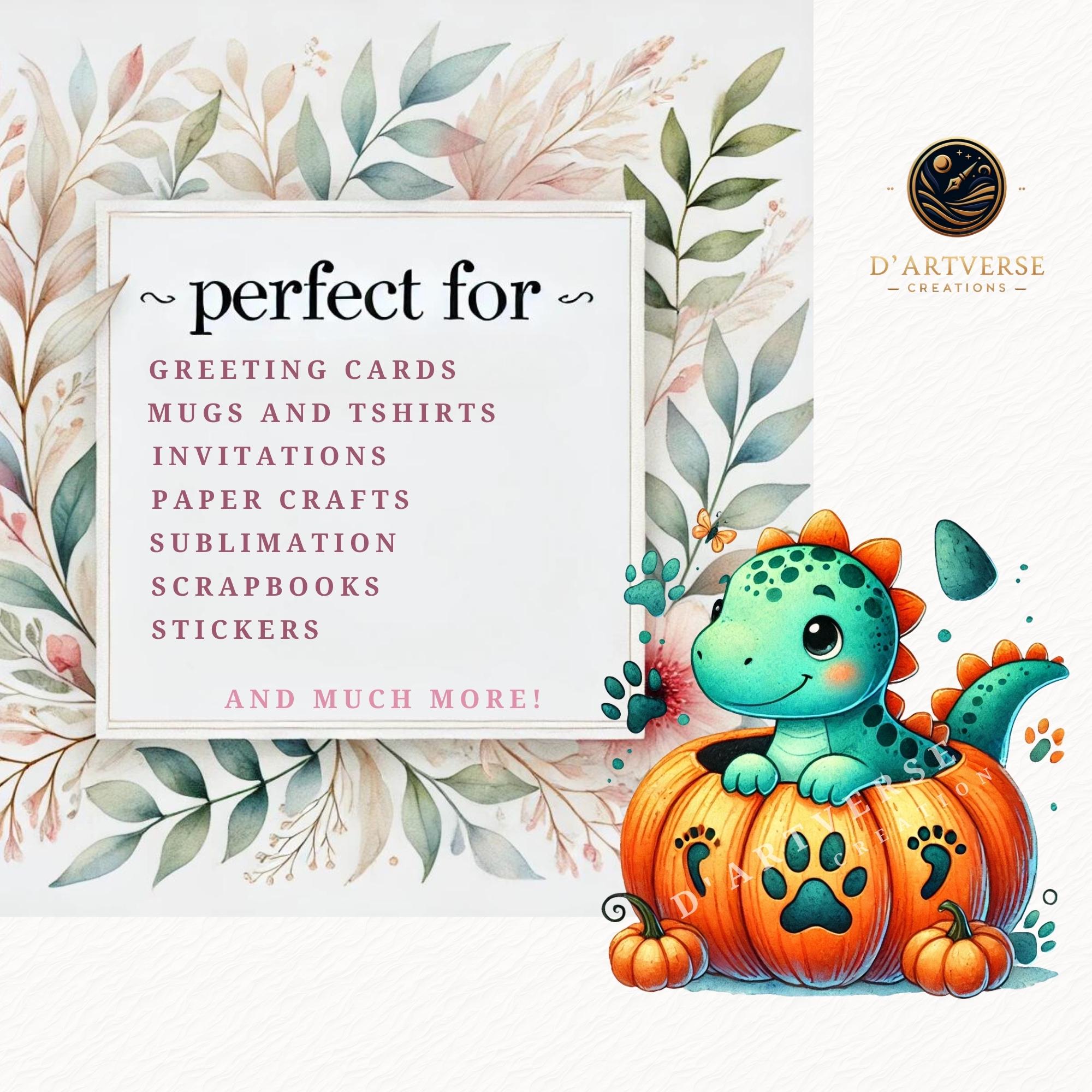 Watercolor Dinosaur Pumpkin Clipart Halloween Cute Dinosaur Graphics ...