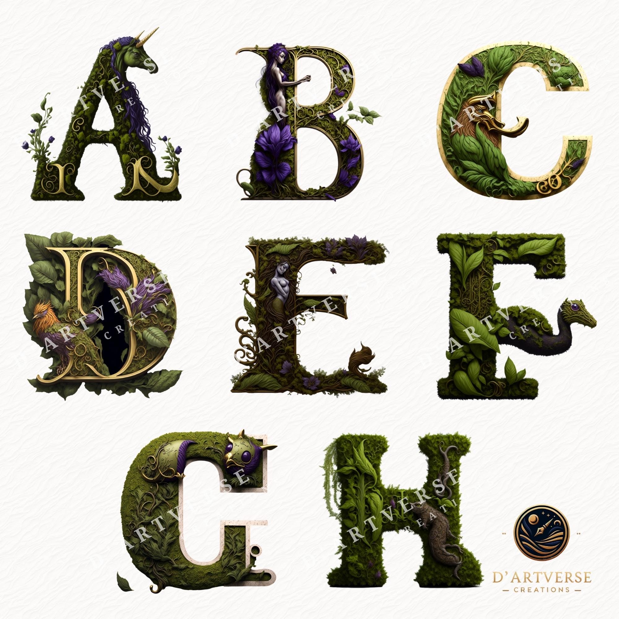 Magical Alphabet Clipart Fantasy Creatures Letters Digital Download ...
