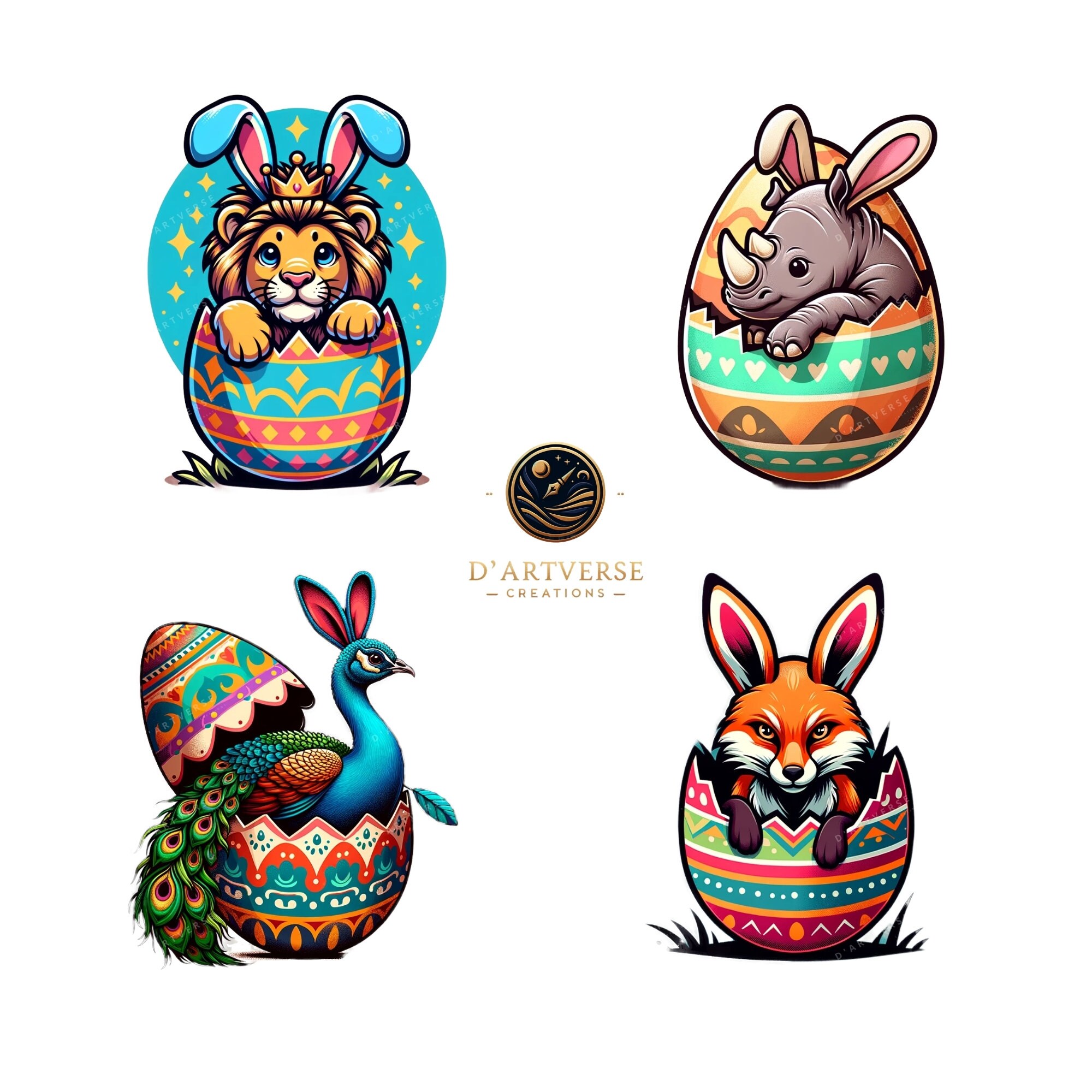 Easter Animals Clipart Bundle Watercolor Easter Egg Printable Baby ...
