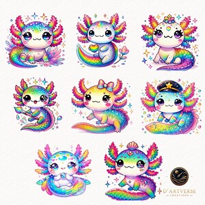 Chibi Axolotl Clipart Watercolor Printable Png Sea Animal Graphics ...