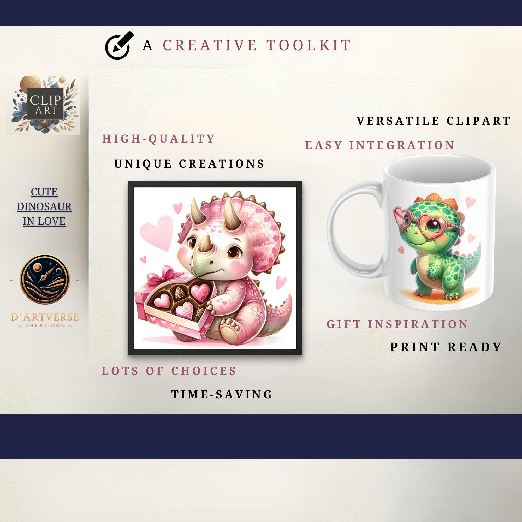 Dinosaur Clipart Love Day Valentine Graphics Watercolor Dino Art Cute ...