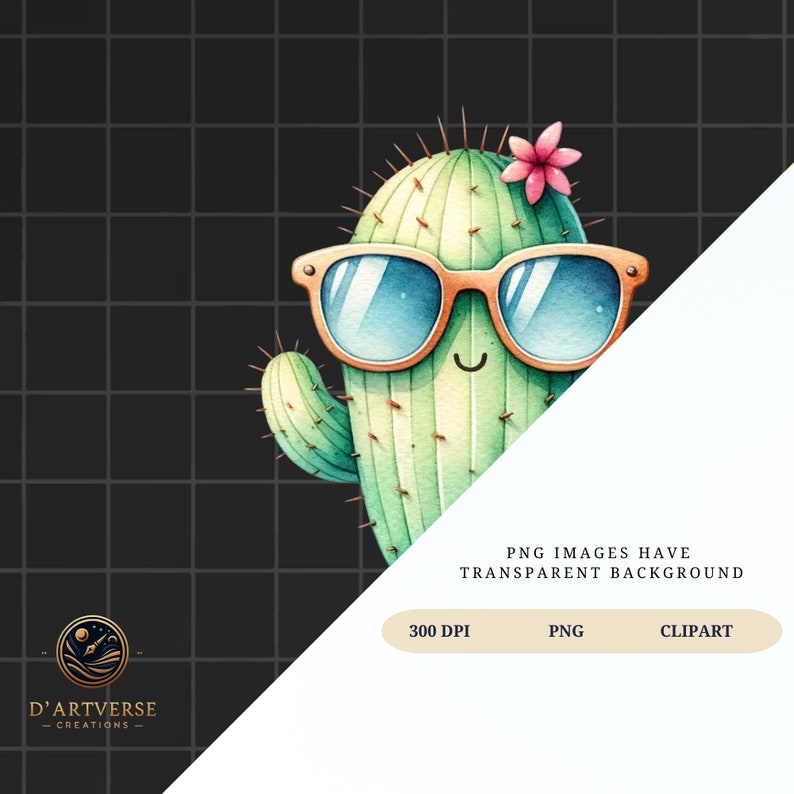 Watercolor Cactus Clipart Bundle Cute Cactus With Sunglasses Png ...