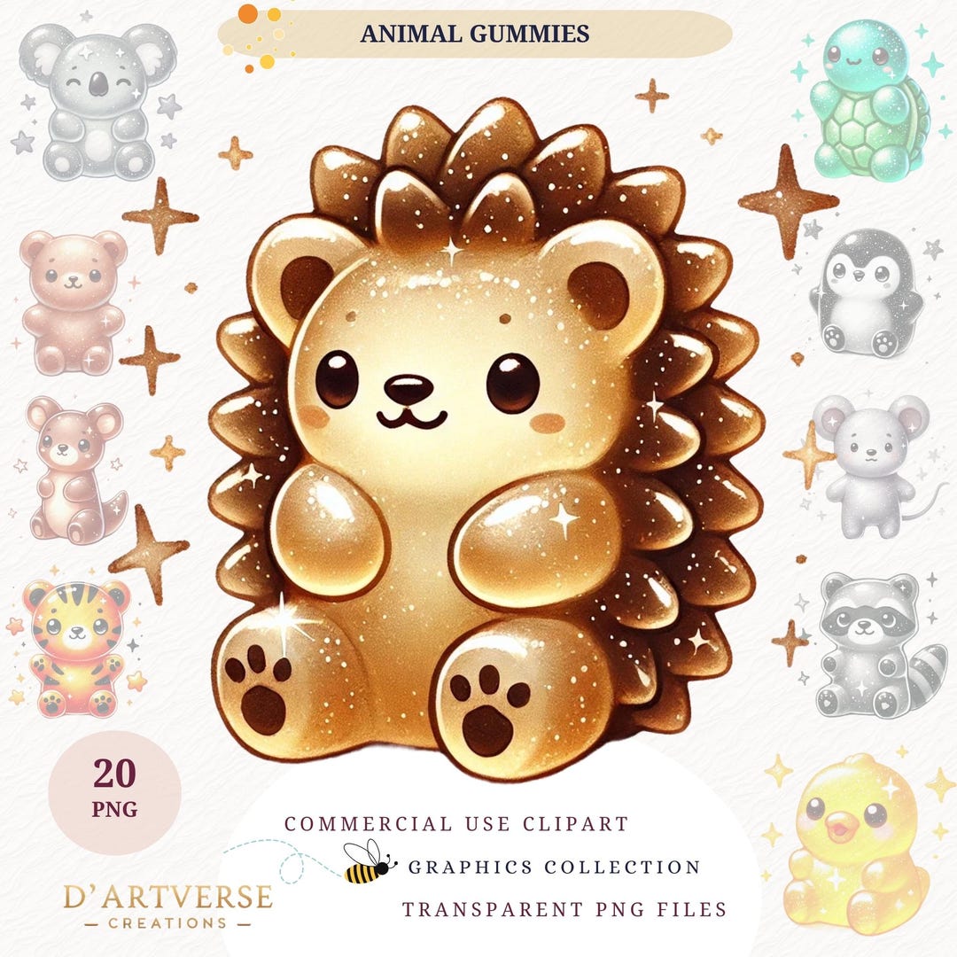 Watercolor Animal Gummies Clipart Bundle Cute Candy Graphics Gummy Bear ...