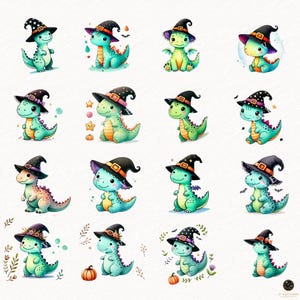 Watercolor Halloween Dinosaur Clipart Set Cute Baby Dino With Witch Hat ...