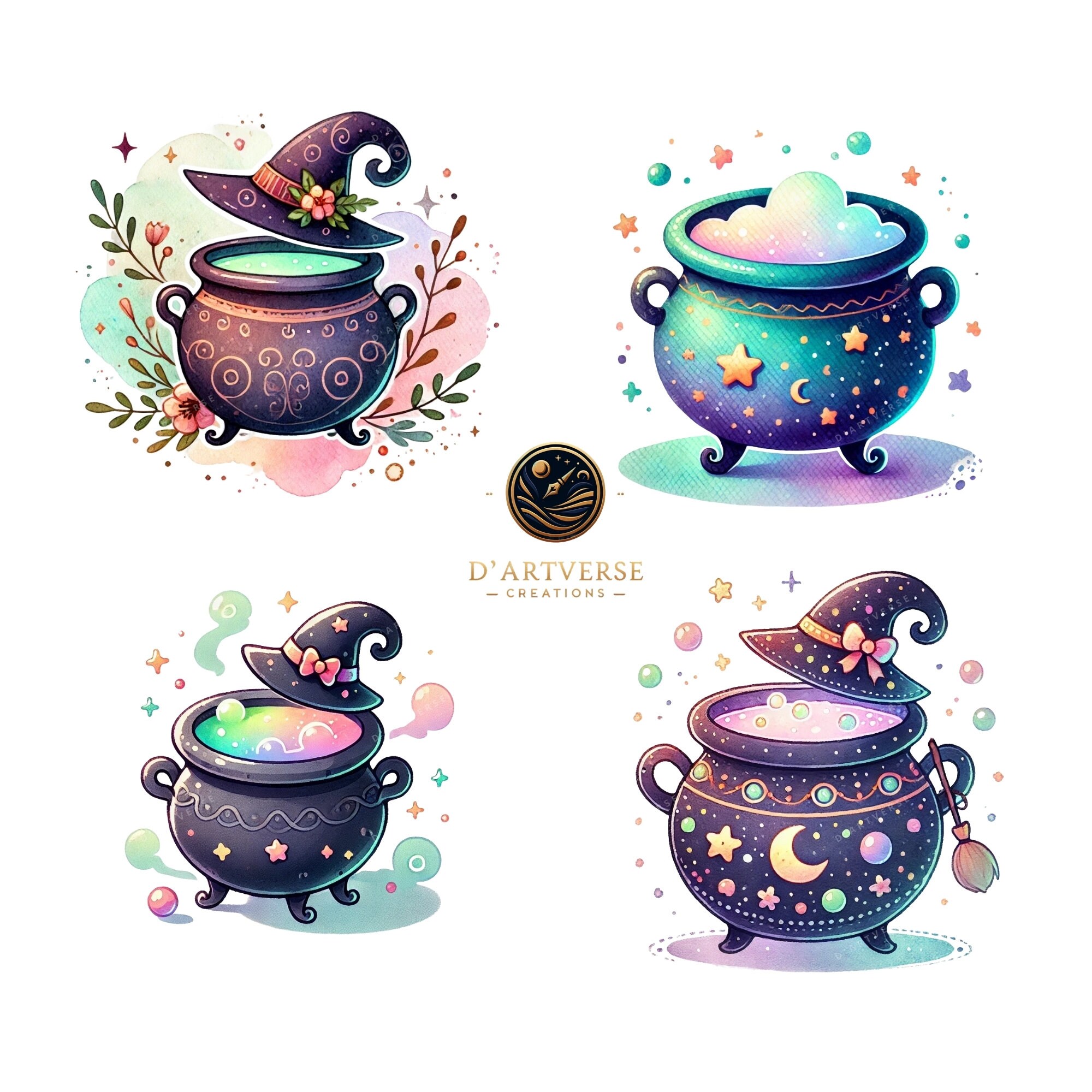 Witch Clipart Watercolor Witch Pot Graphics Magical Potion PNG ...
