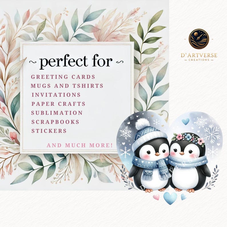 Watercolor Penguin Art Valentine Clipart Set Romantic Penguins Digital ...