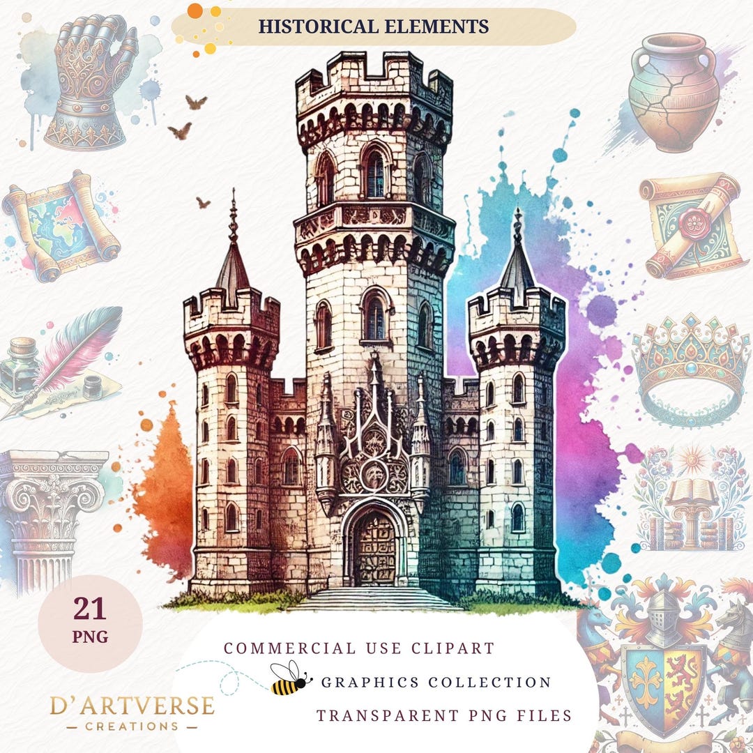 Medieval Clipart Bundle Watercolor Castle PNG Ancient Artifacts ...