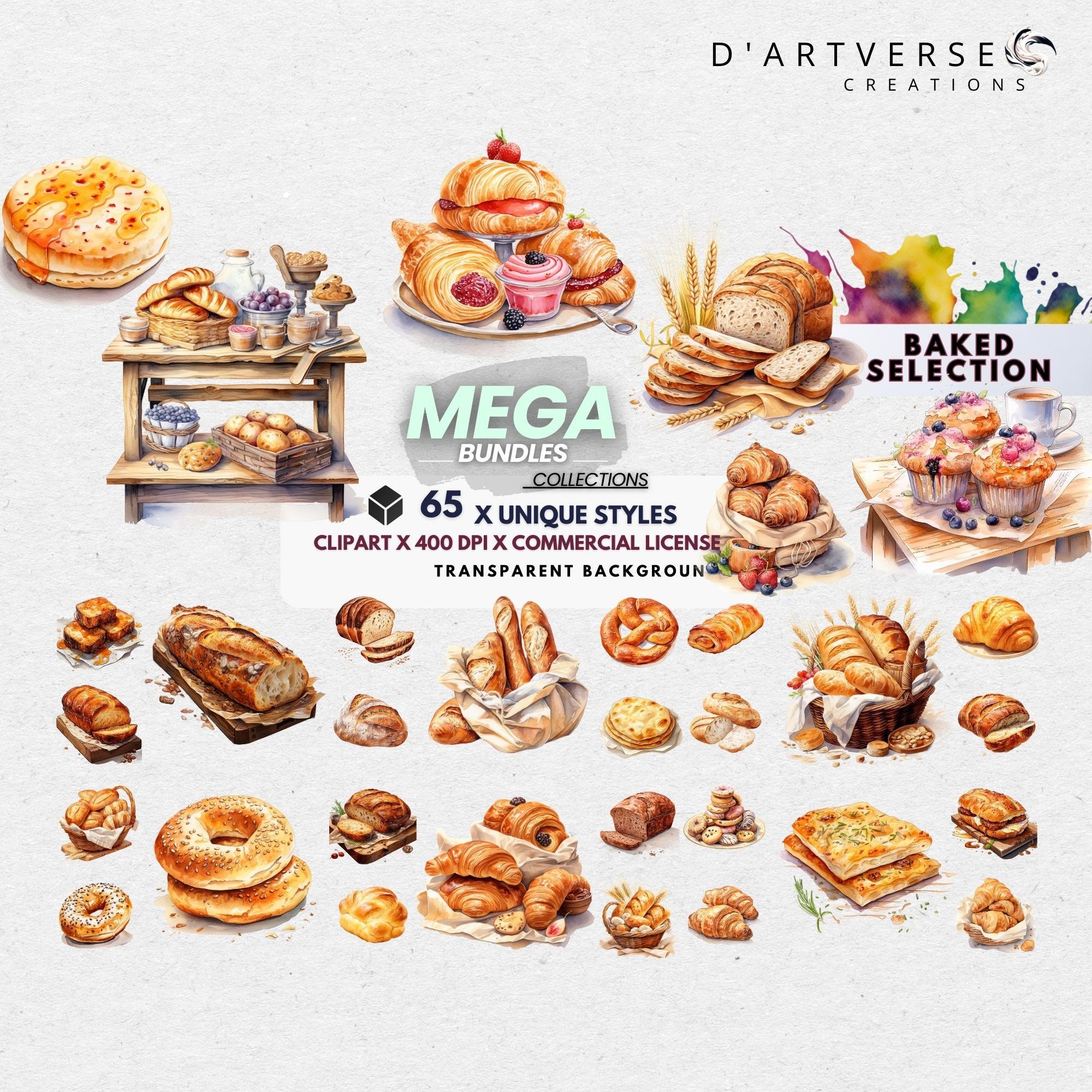 Watercolor Bakery Clipart Bread Croissant French Baguette Png - Etsy