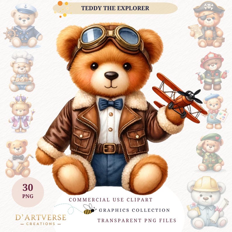 Watercolor Teddy Bear Clipart Cute Baby Shower PNG Nursery Art Digital ...