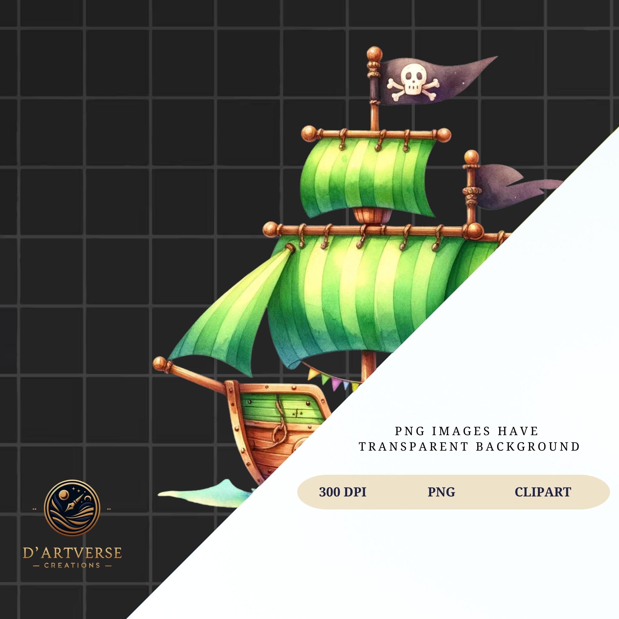 Watercolor Pirate Ships Clipart Bundle Digital Pirate Ship Graphics ...