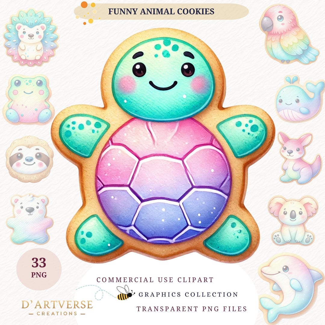 Watercolor Cute Animal Cookies Clipart Baby Shower PNG Digital Download ...