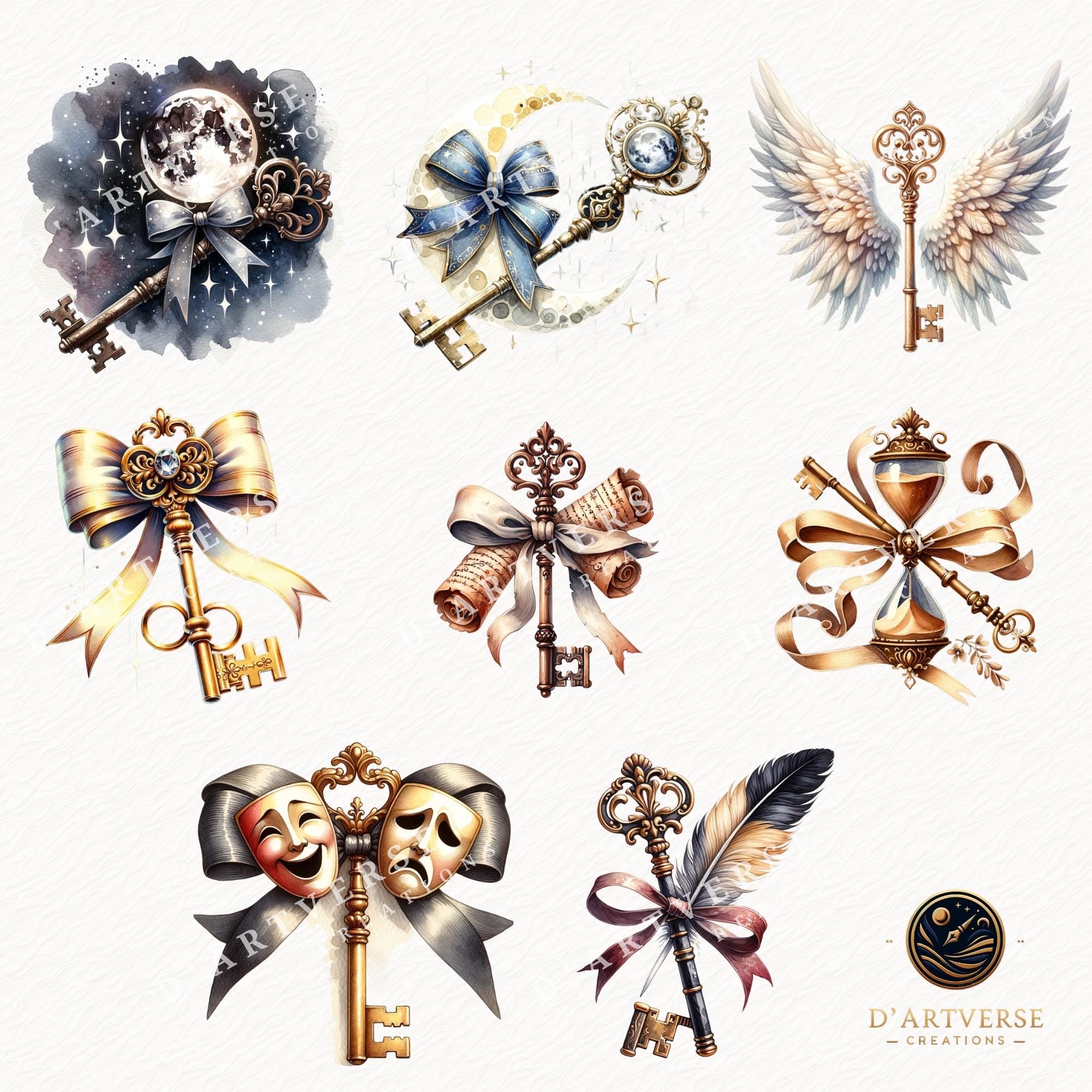 Fantasy Key Clipart Whimsical Watercolor Magic Keys PNG Invitation ...