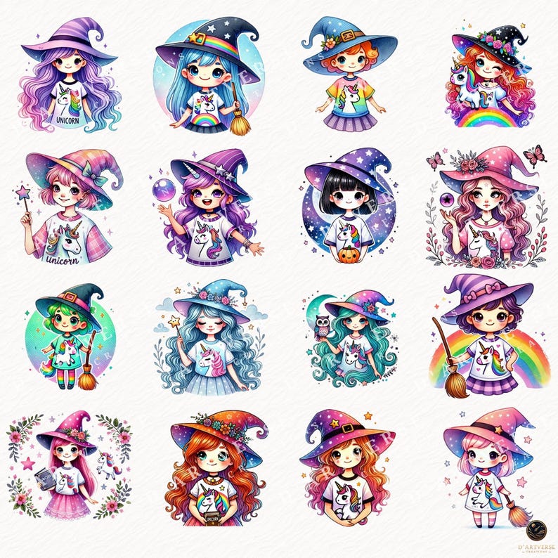 Watercolor Witch Clipart Bundle Unicorn Fantasy Graphic Magical ...