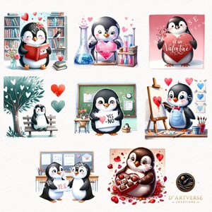 Watercolor Penguin Art Valentine Clipart Set Romantic Penguins Digital ...
