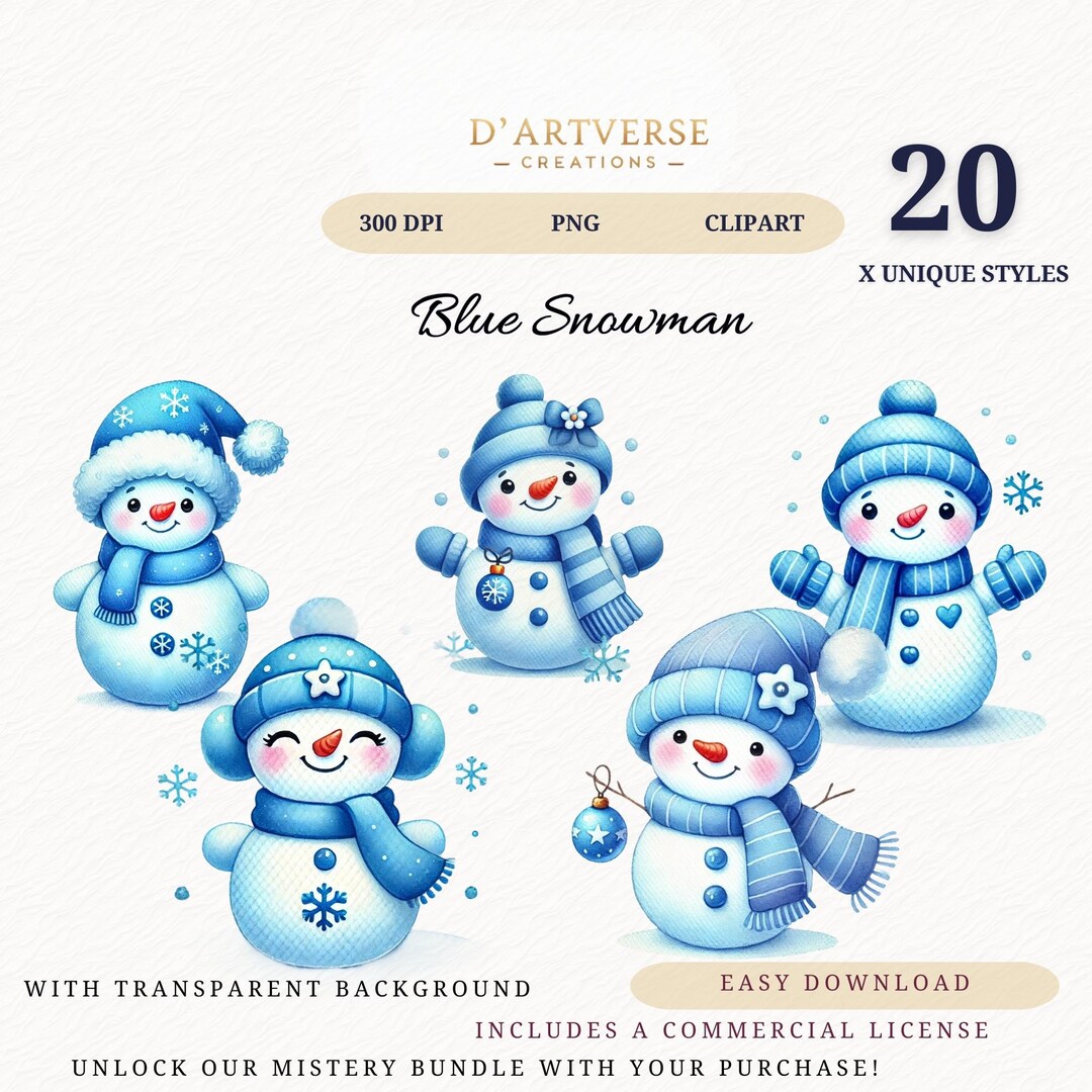 Blue Snowman Clipart Bundle Winter Christmas Graphics Printable ...